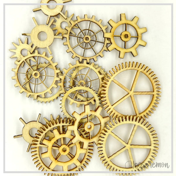 Wooden Gears (Fine) | Mixed X 15 Pieces - Loose Lemon Crafts